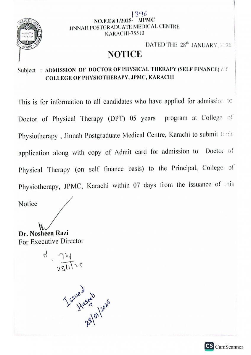 JPMC | Notice for Doctor of Physical Therapy